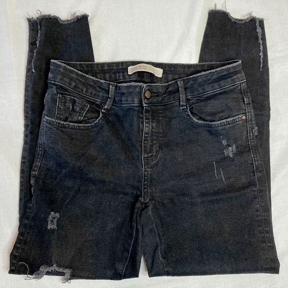 Zara | Jeans | Zara Basic Denim Distressed Black Jeans | Poshmark